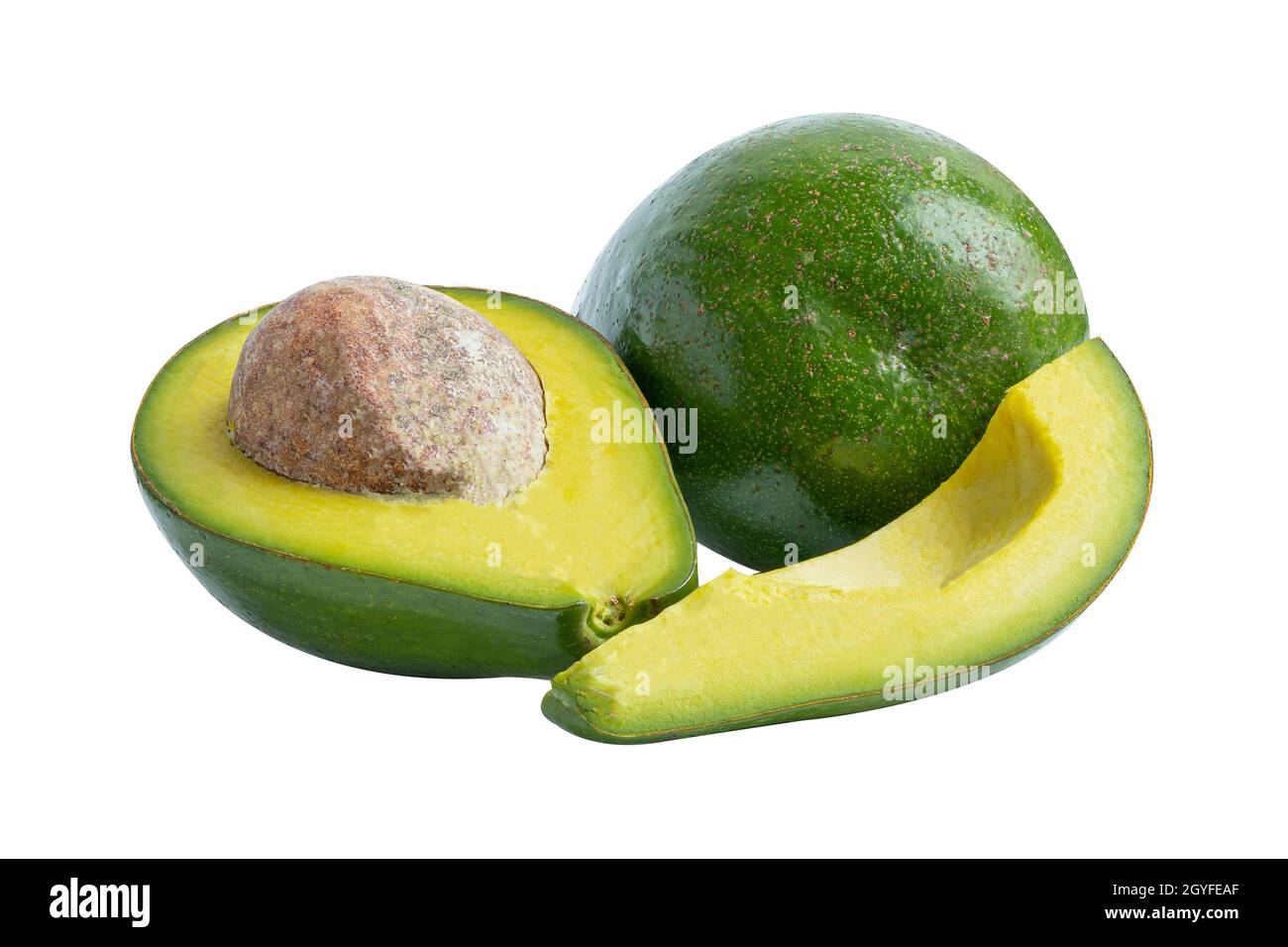 Avocado fruit food whole and half isolated on white background with ...