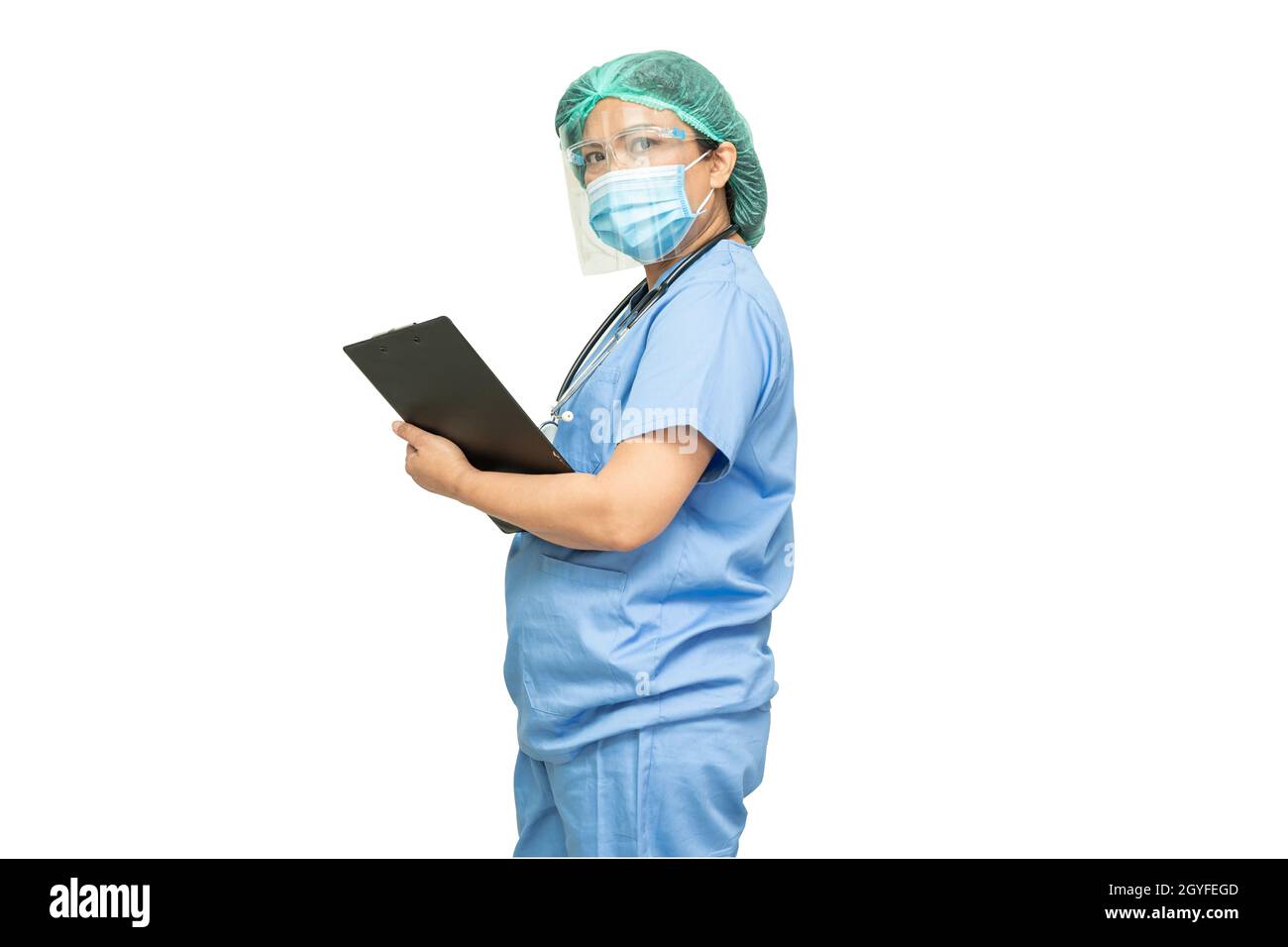 Asian doctor wearing mask, face shield and PPE suit new normal isolated ...