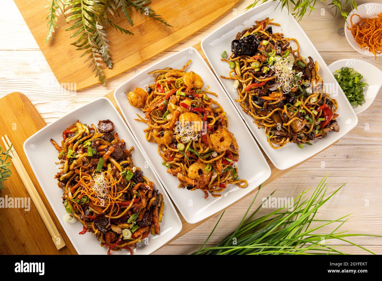 Top view of dinner main course food. Variety of Asian food Stock Photo ...