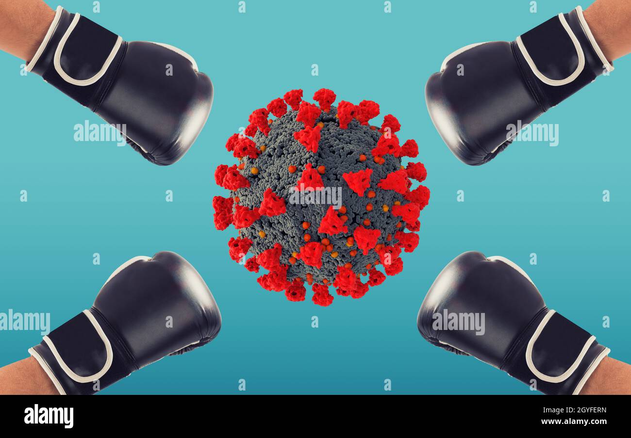 Defend against viral diseases fighting tenaciously with hands Stock ...