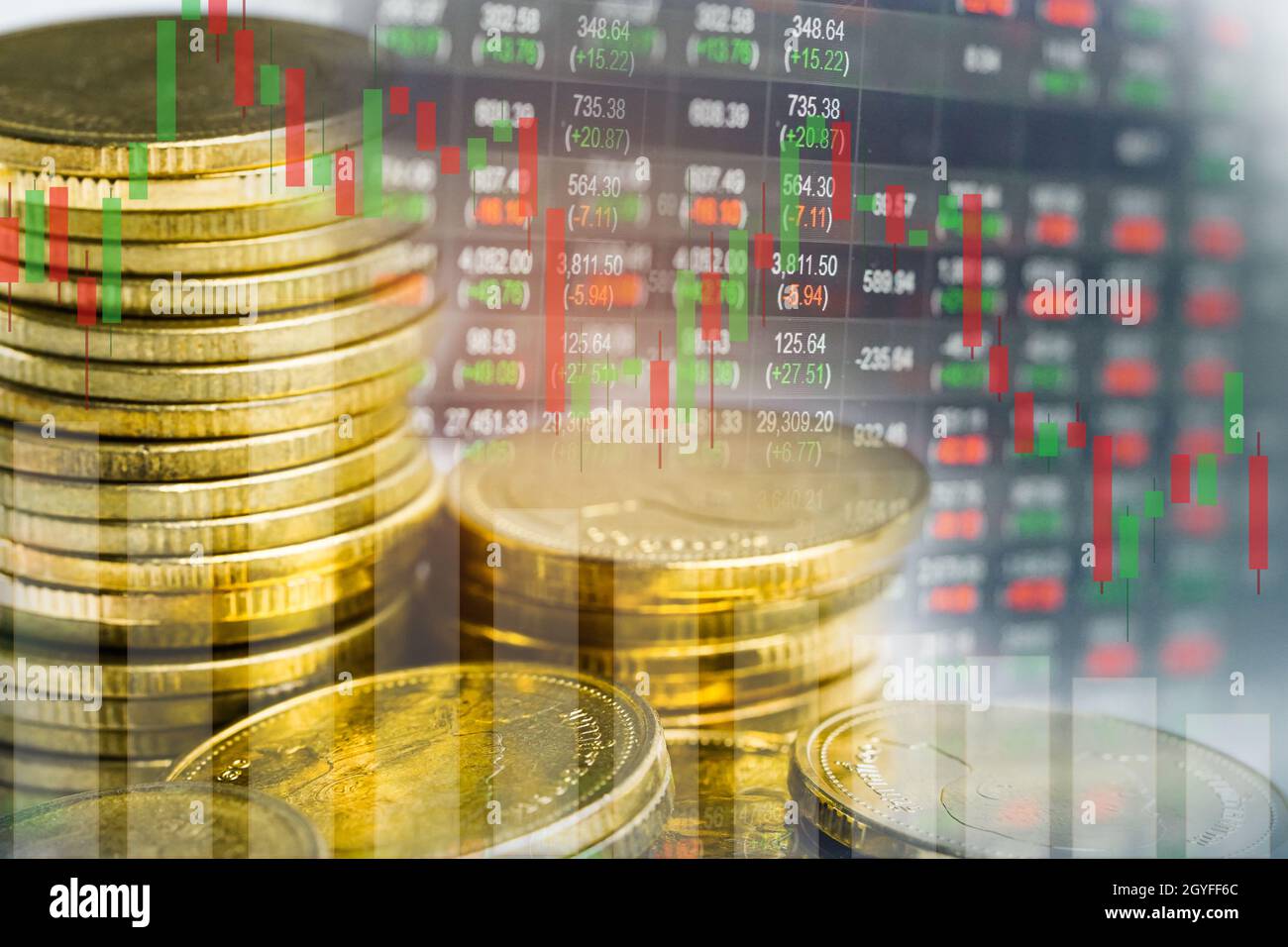 Stock market investment trading financial, coin and graph chart or ...