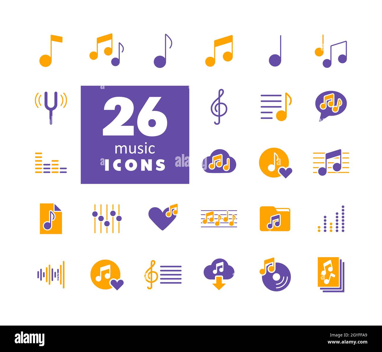 Music notes flat vector glyph icons set. Graph symbol for music and ...
