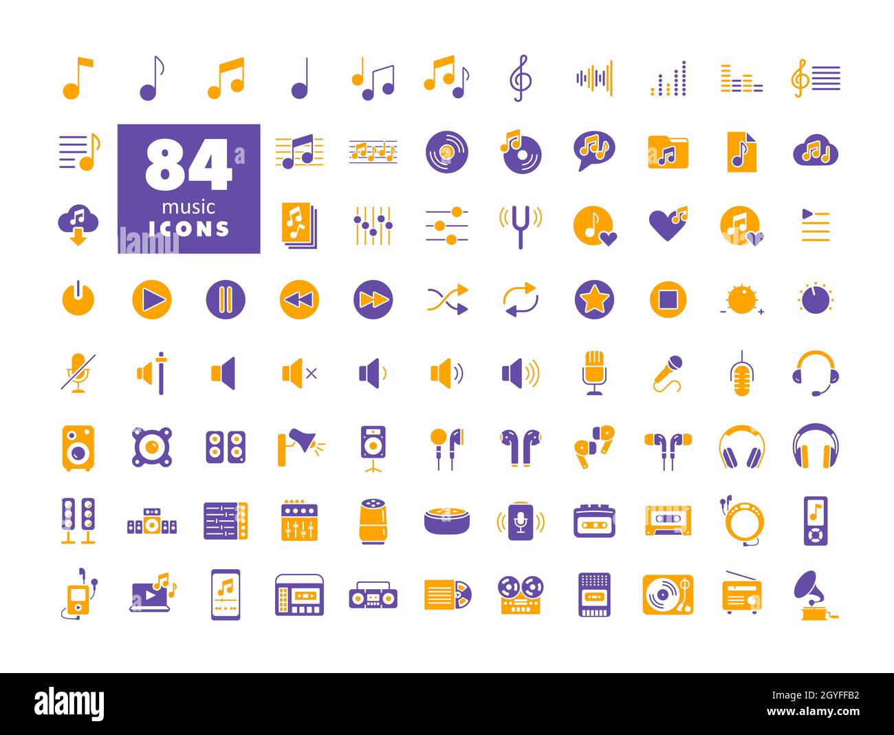 Music vector flat glyph icon set. Graph symbol for music and sound web ...