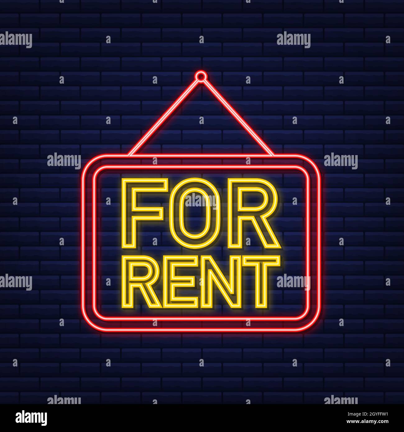 For rent red neon sign on blue background. House, property, rent ...