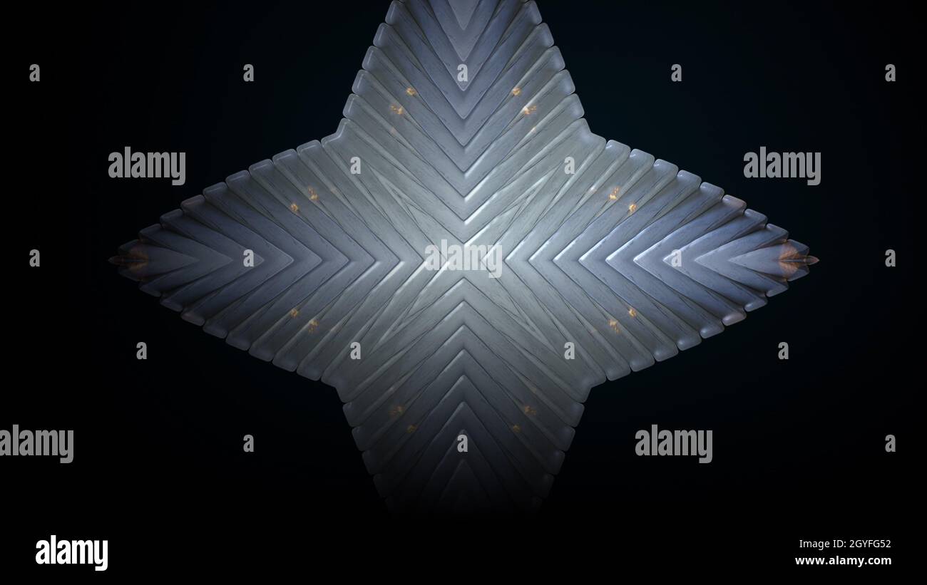 Abstract 3d render waves flow towards central steel cross. Chrome ...