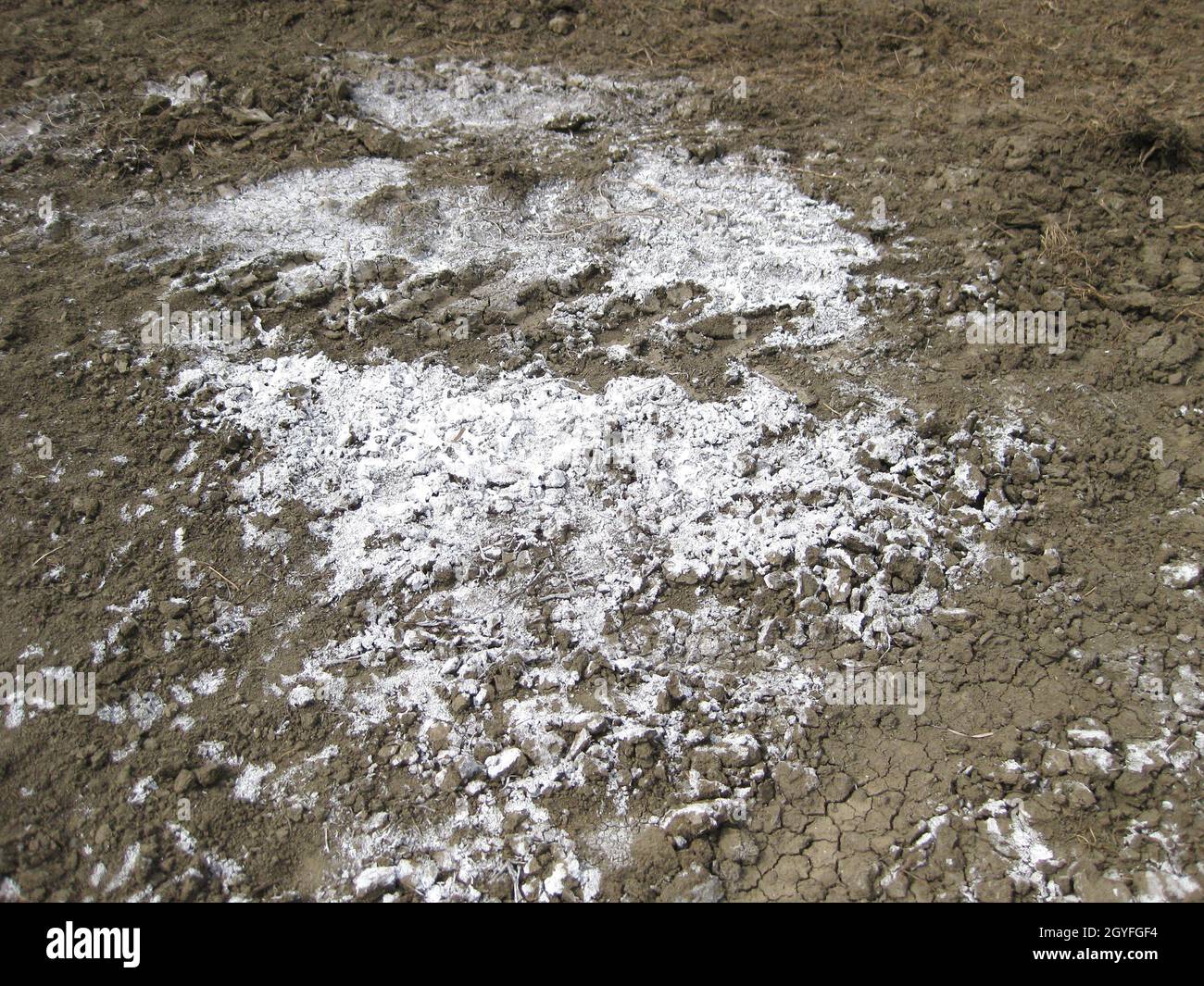 Scattered on the ground chemicals. Soil contamination with toxic ...