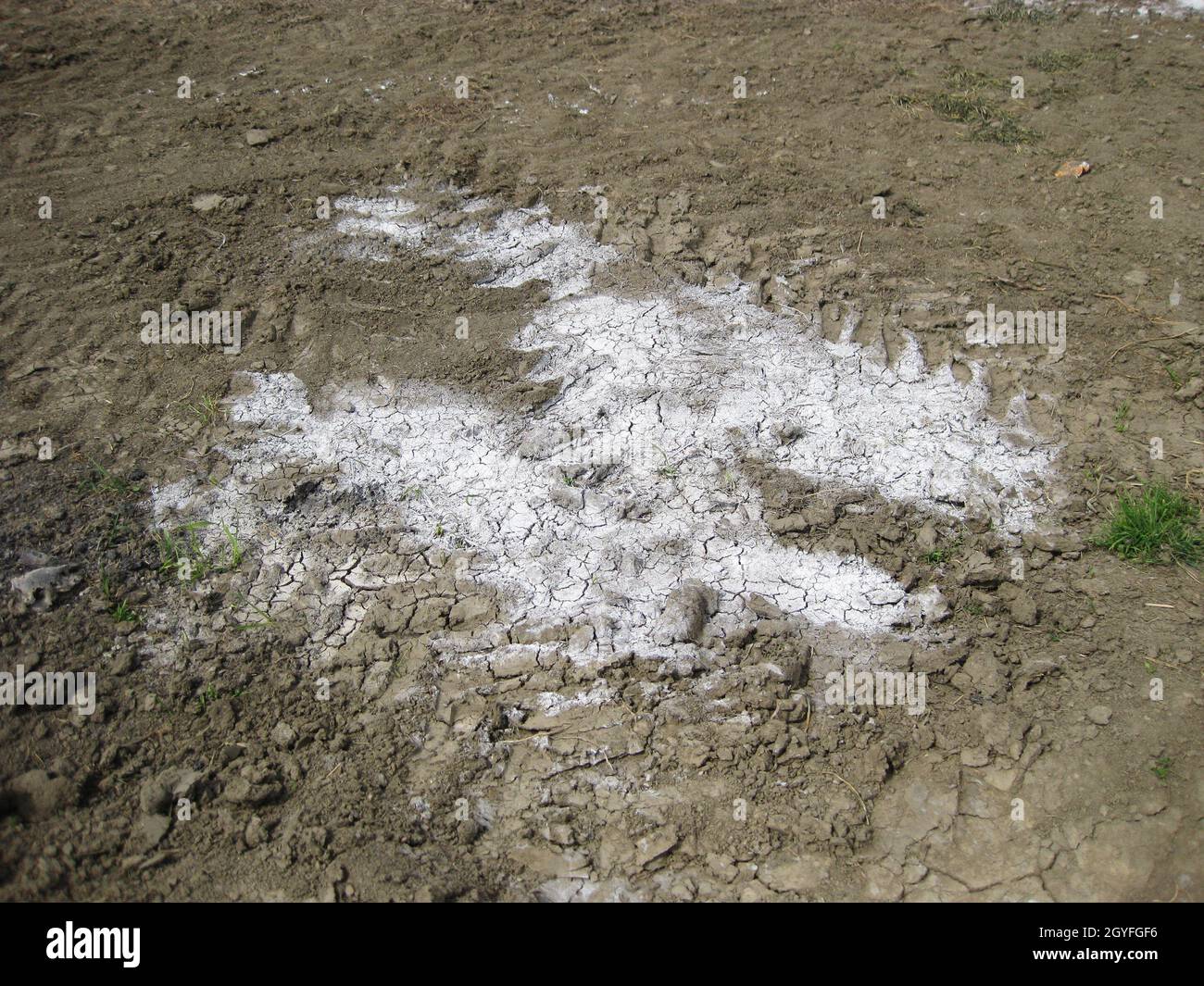 Scattered on the ground chemicals. Soil contamination with toxic ...