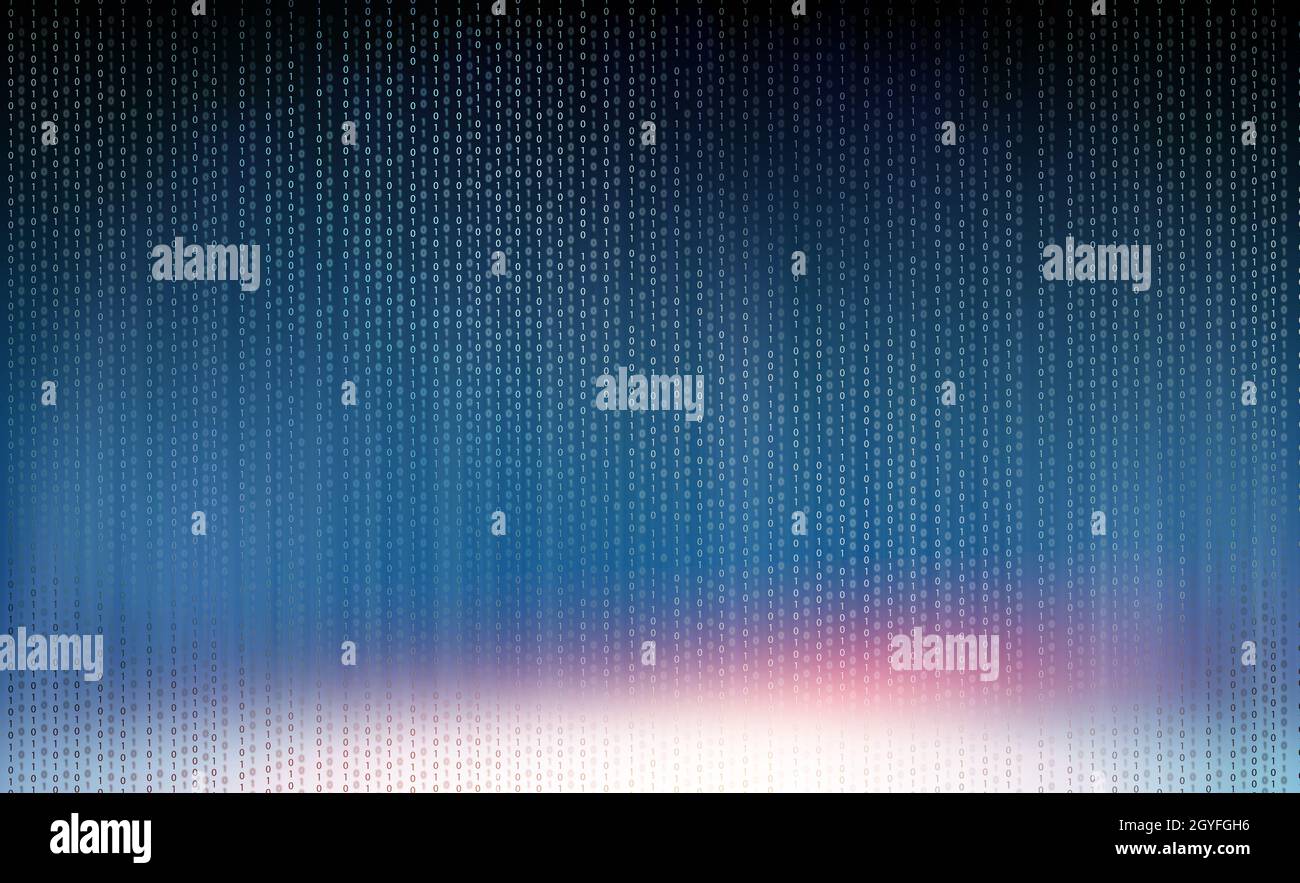 Binary code flying at blue background, digital data flow and ...