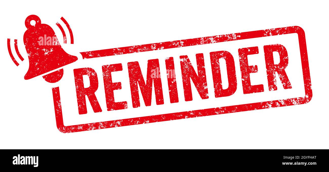 Red stamp with bell - Reminder Stock Photo - Alamy