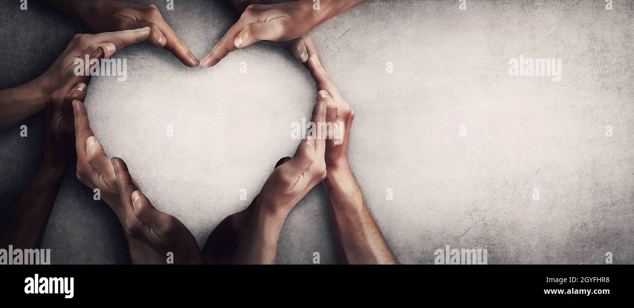 Different people unite for a common purpose as diverse person hands ...