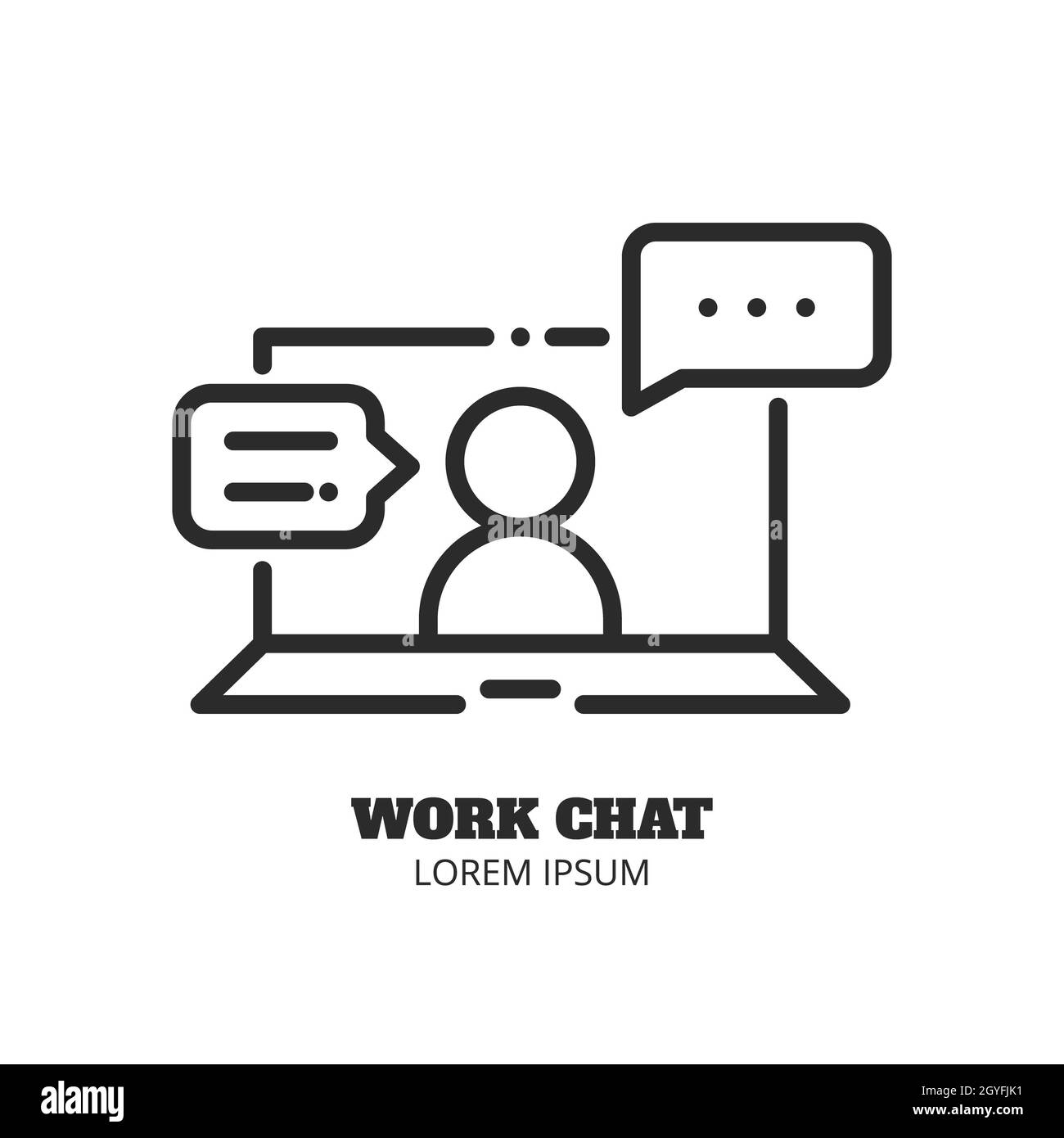 Laptop with human and messages. Work chat, online communication. Video ...