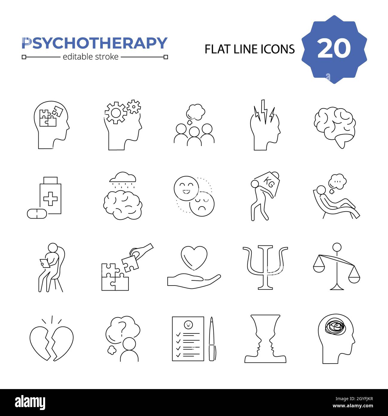 Psychotherapy and psychology line icon set. Simple thin outline ...