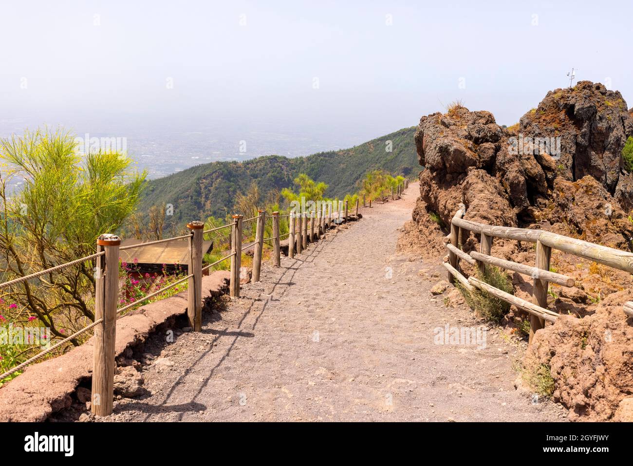 Scenic footpath made of fine sharp volcanic tuff to the top of the ...
