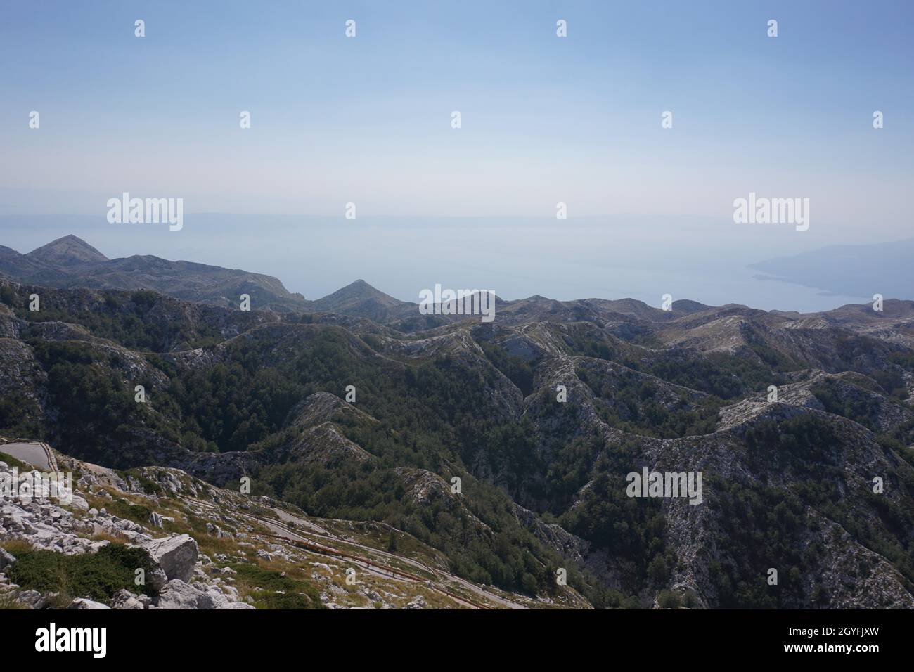 View onto the mountain range of biokovo national park, near Makarska ...