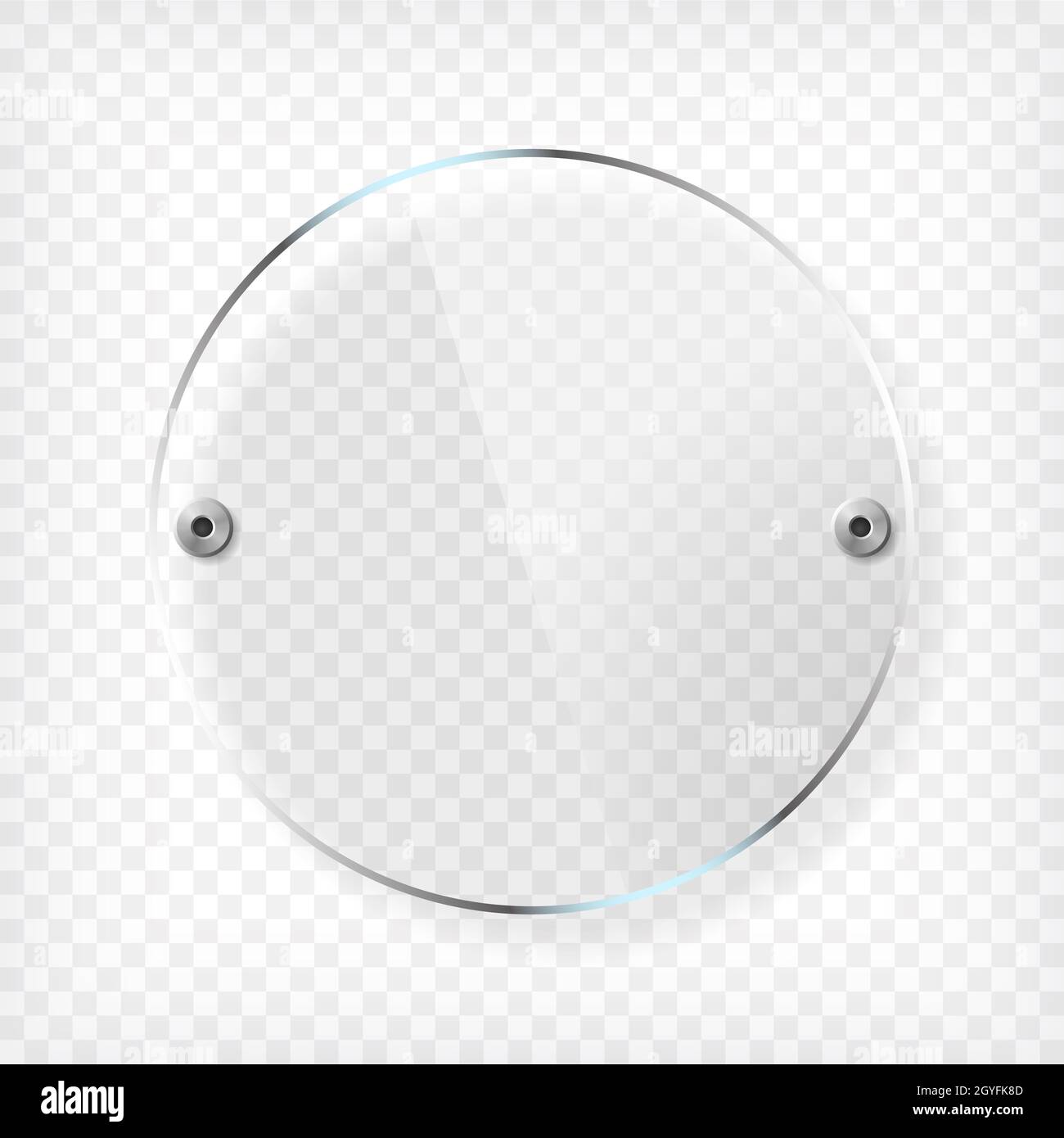 Transparent round glass plate. See through plastic banner with ...