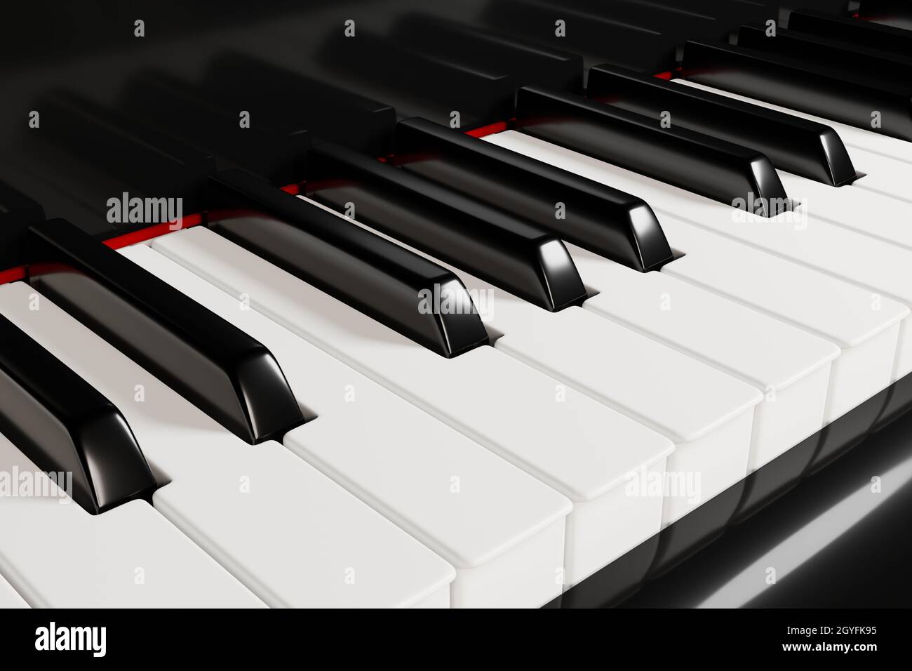 Piano keyboard close up view of black and white keys. Musical ...