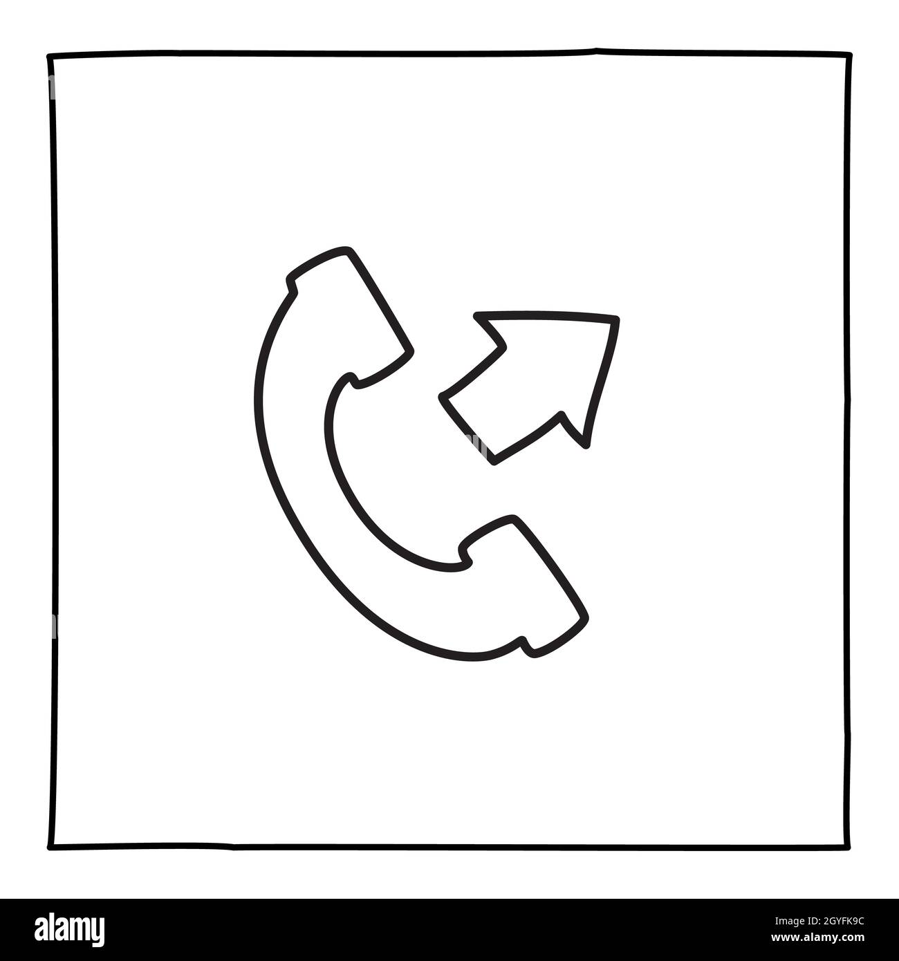 Doodle telephone outgoing call icon or logo, hand drawn with thin black ...