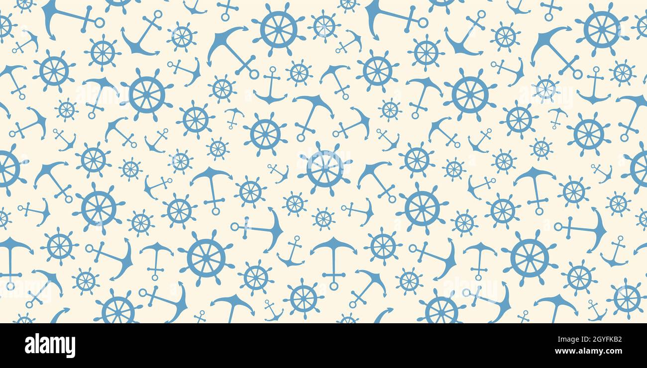 Nautical seamless pattern with ship wheels and anchors. Vector ...