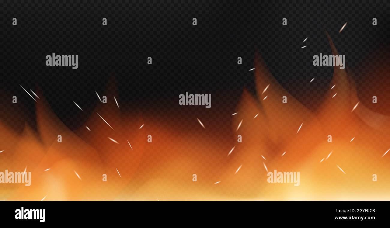 Realistic fire on a dark background - Vector illustration Stock Photo ...
