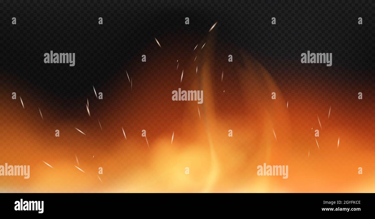 Realistic fire on a dark background - Vector illustration Stock Photo ...
