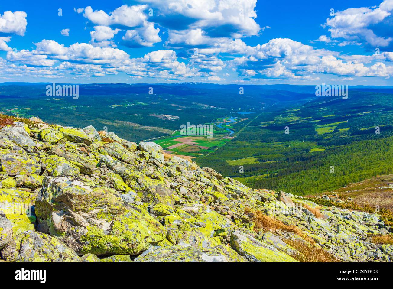 Beautiful valley landscape panorama Norway of Hydalen Hemsedal with ...