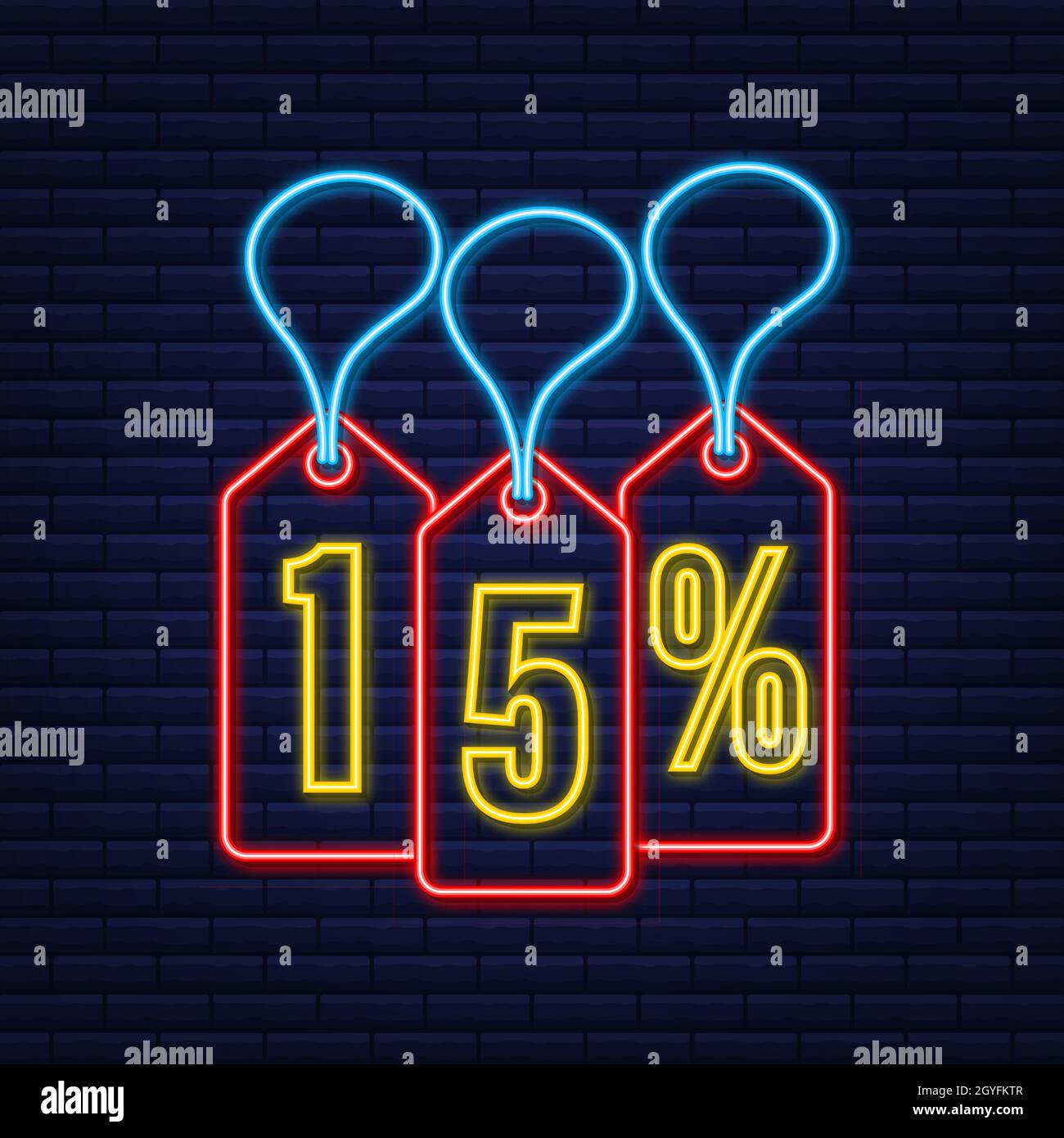15 percent OFF Sale Discount neon tag. Discount offer price tag. 15 ...