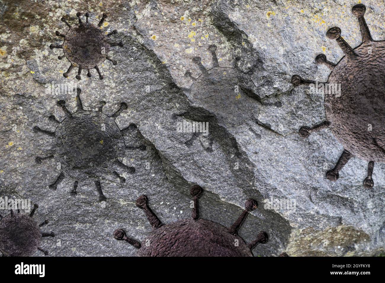 Old stone and rock textures with some virus fossil virus visualization ...