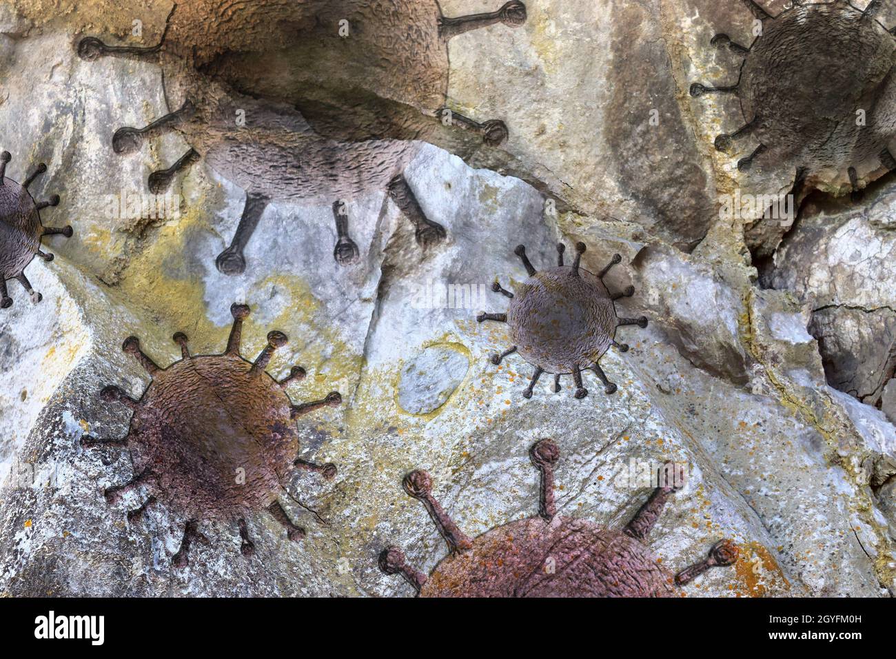 Old stone and rock textures with some virus fossil virus visualization ...