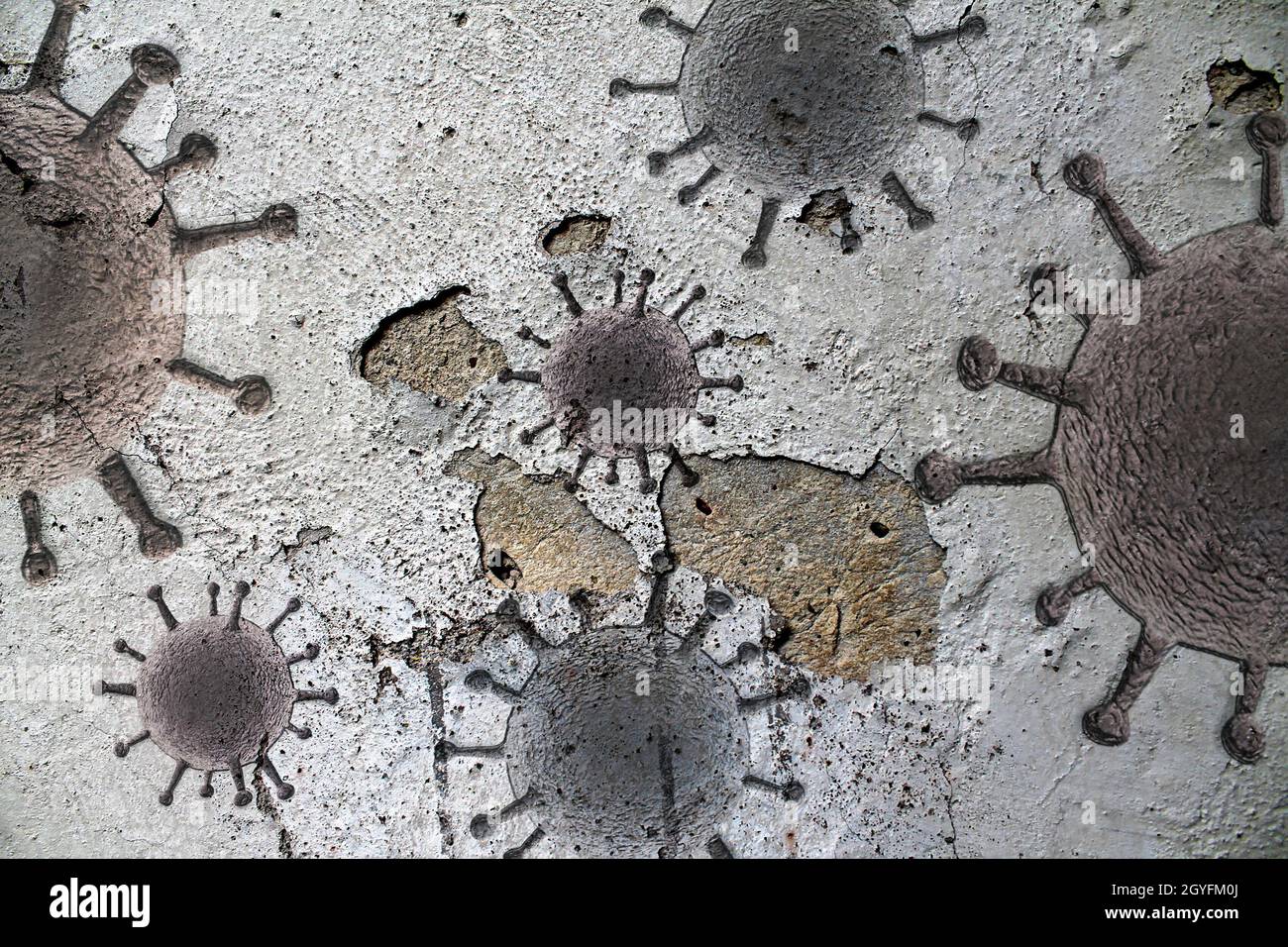 Old stone and rock textures with some virus fossil virus visualization ...