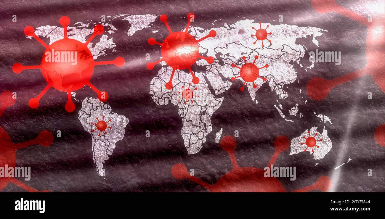 3D-Illustration of a world map showing the corona virus covid-19 ...