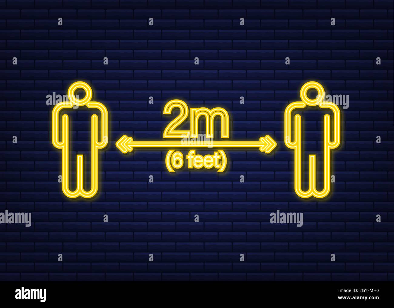 Social distance signage neon icon. Please wait here. Keep safe distance ...