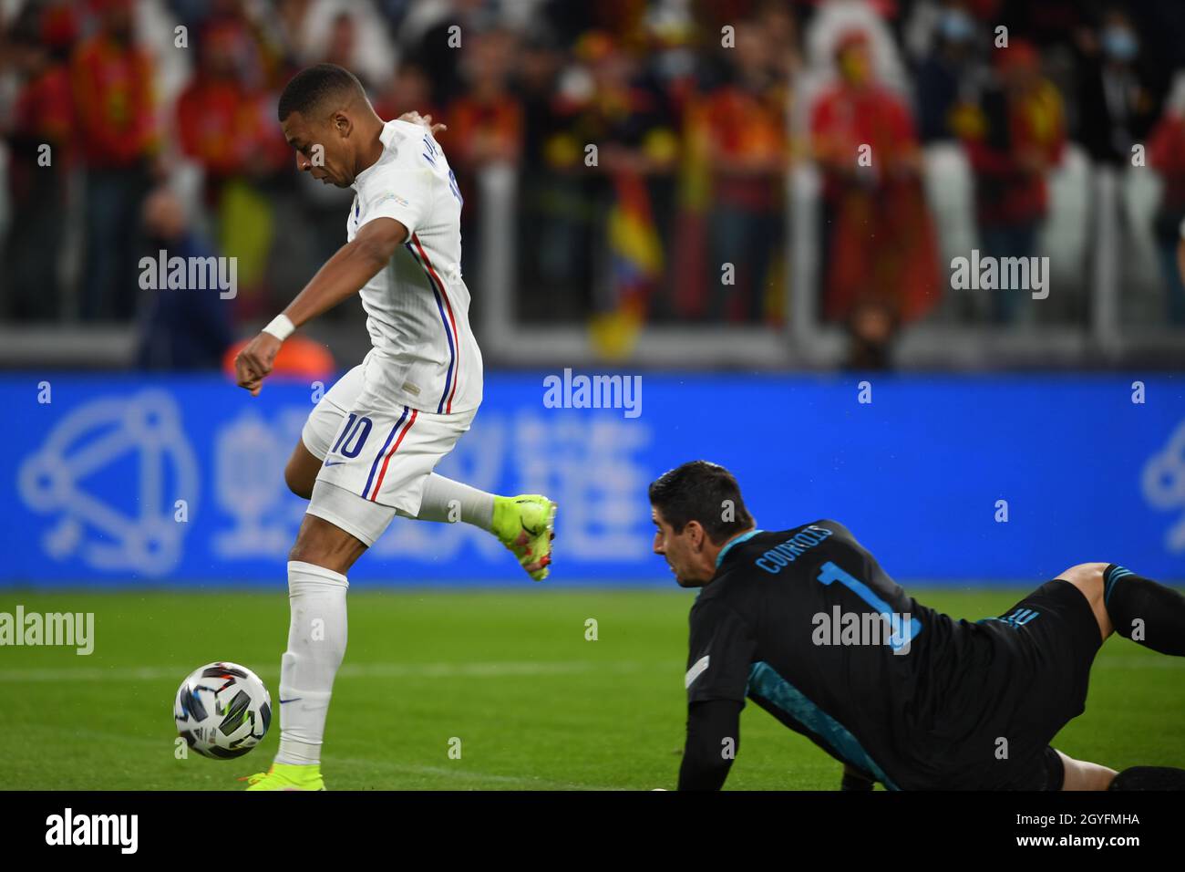 Kylian Mbappe (France)Thibaut Courtois (Belgium) during the Uefa ...