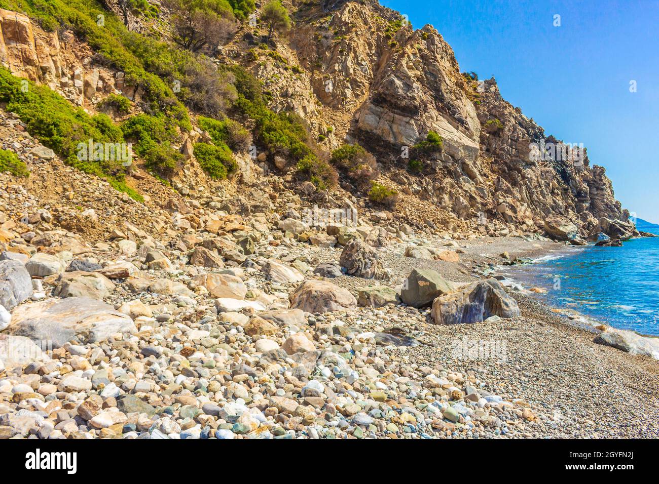 Natural coastal landscapes on Kos Island in Greece with mountains ...