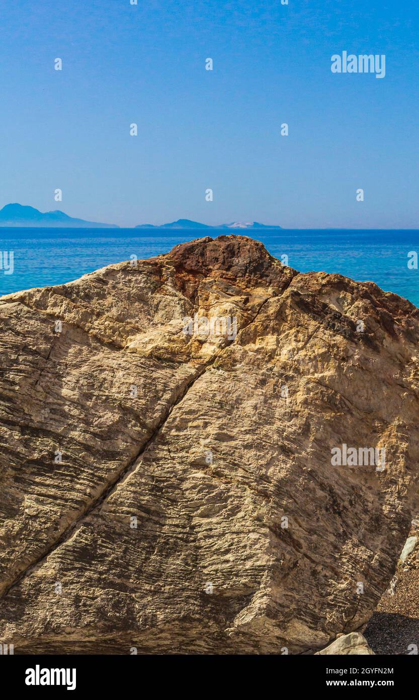 Big rock in natural coastal landscapes on Kos Island in Greece with ...