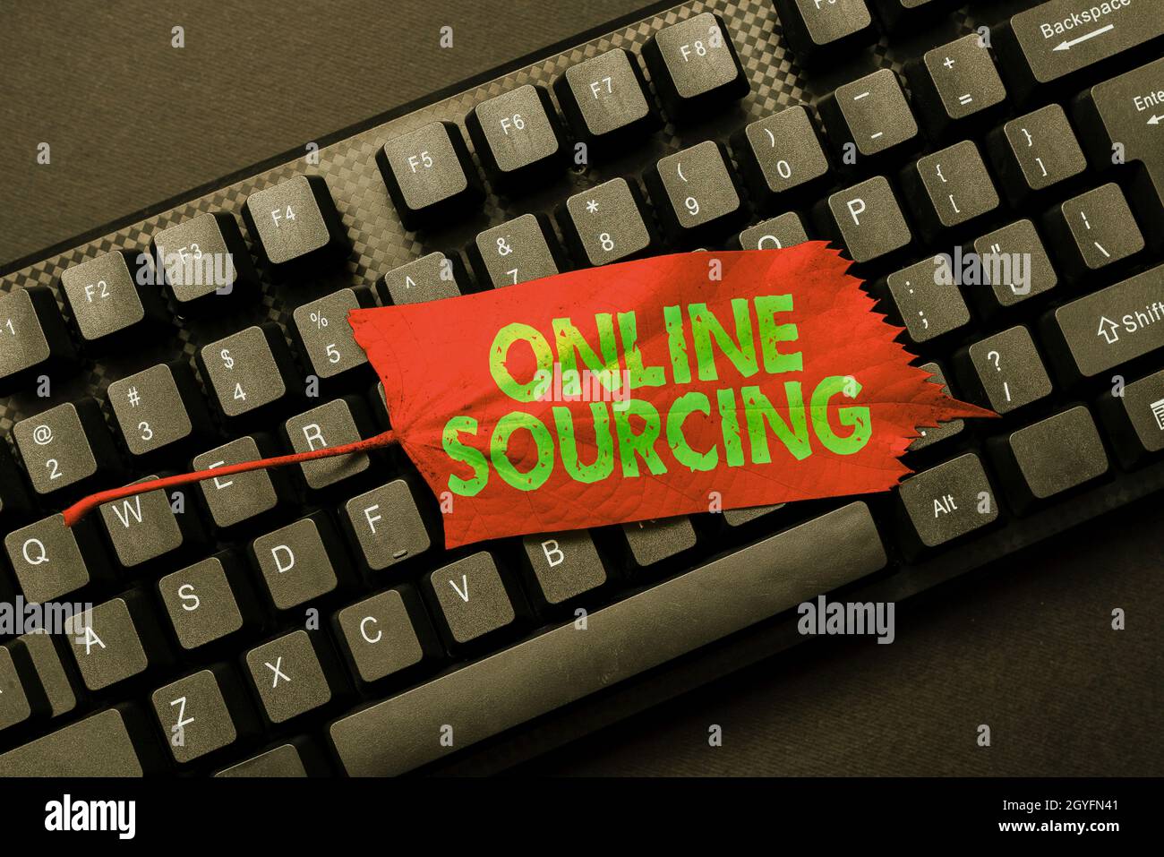 Hand writing sign Online Sourcing, Word Written on purchase of goods ...