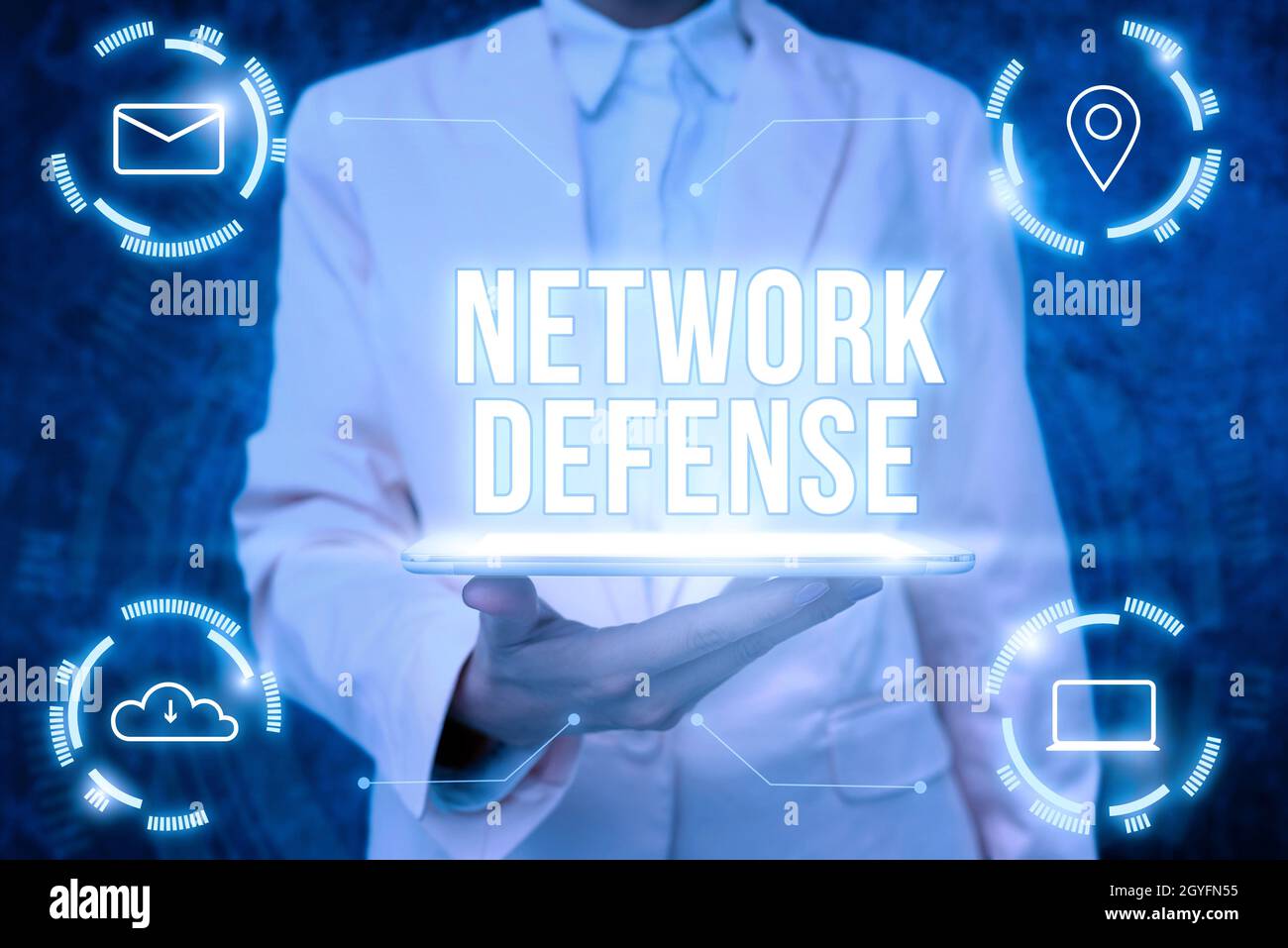Sign displaying Network Defense, Business showcase easures to protect ...