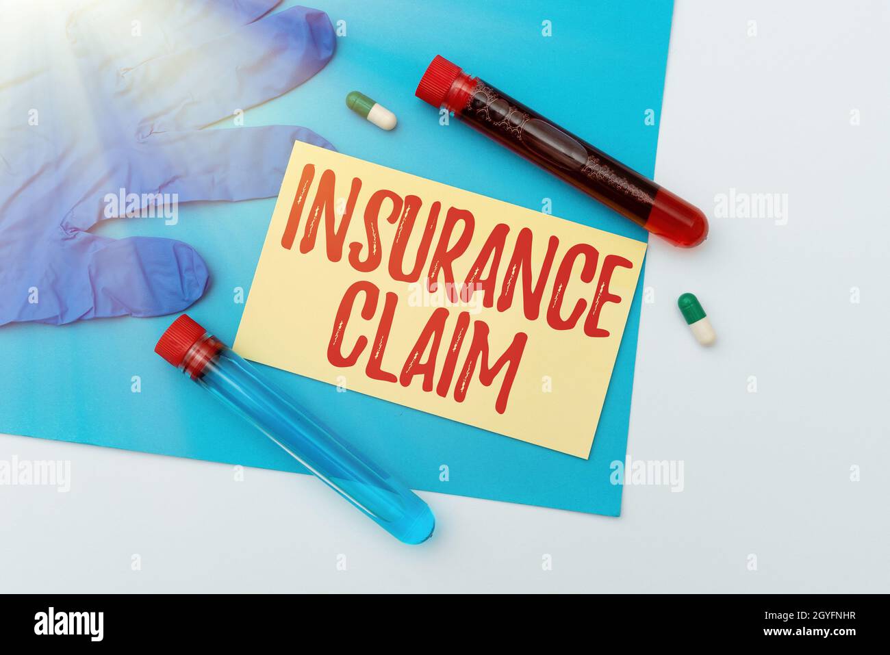 Text caption presenting Insurance Claim, Concept meaning coverage or ...