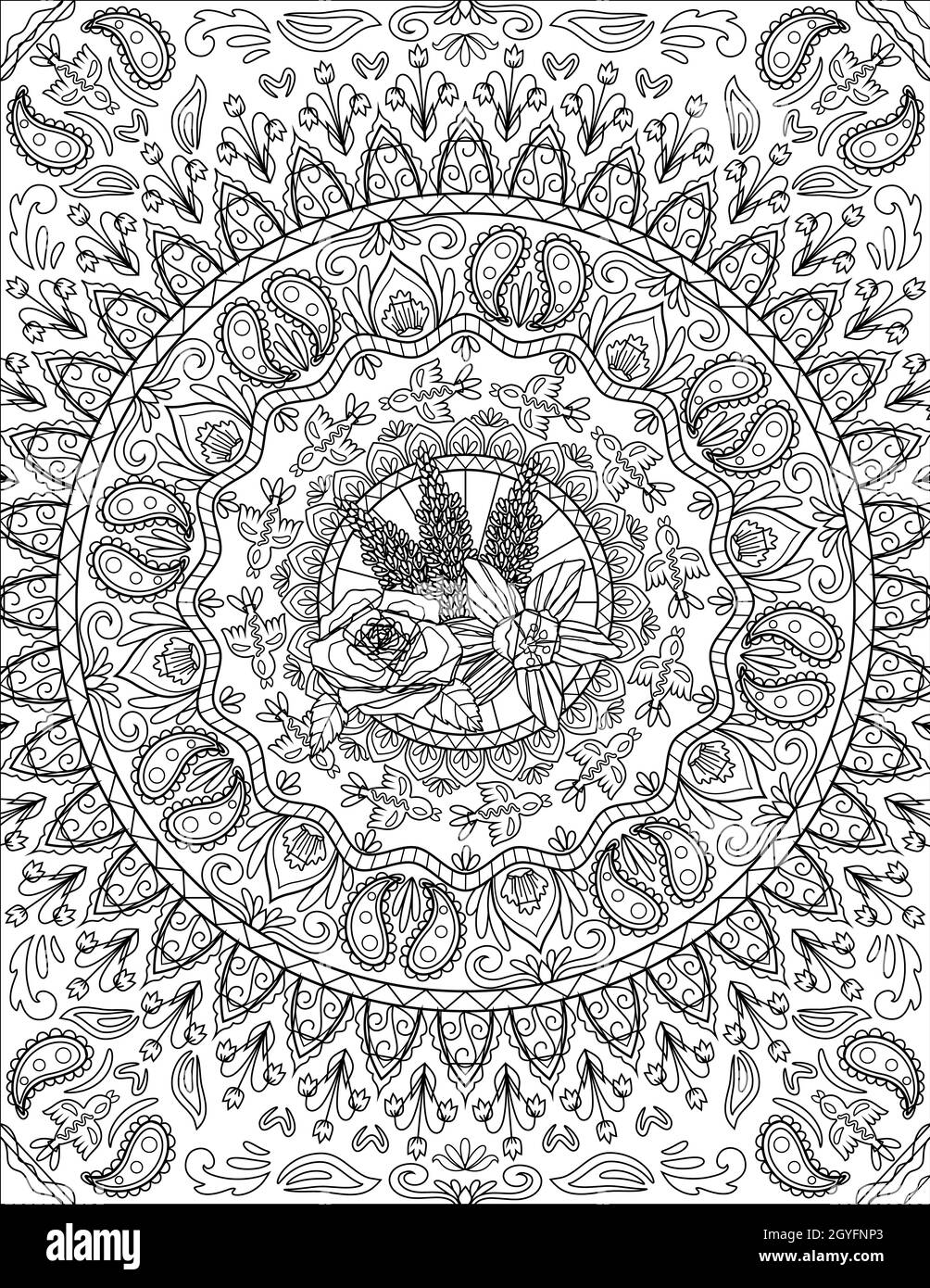 Flock Of Birds Drawing Flying Around Flowers Surrounded By Roses Stock ...