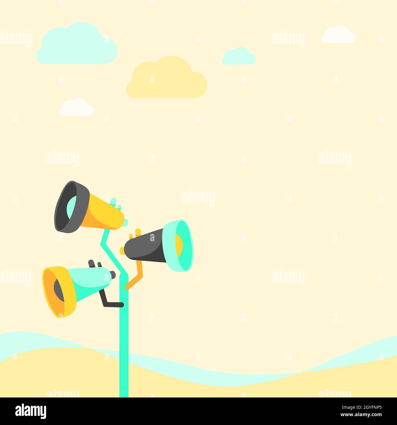 Pole Megaphones Drawing Making Announcement To An Open Space Stock ...