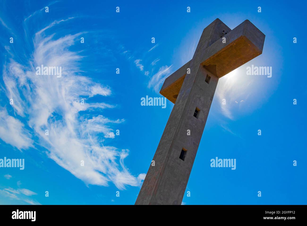 Monastery Filerimos Cross on a hill in Ialysos Rhodes Greece with blue ...