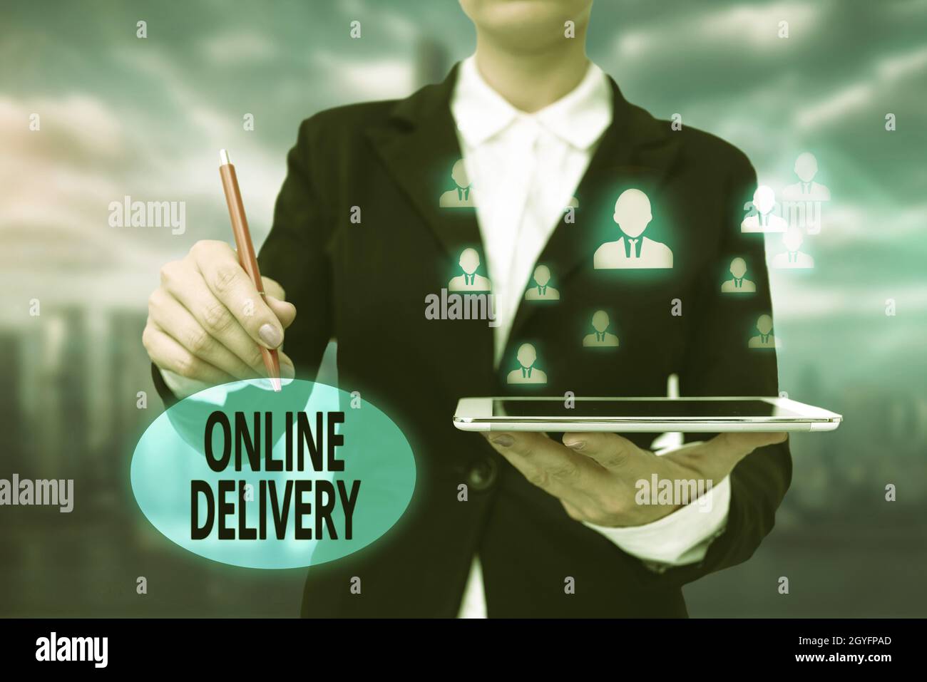 Hand writing sign Online Delivery, Business concept the act or manner ...