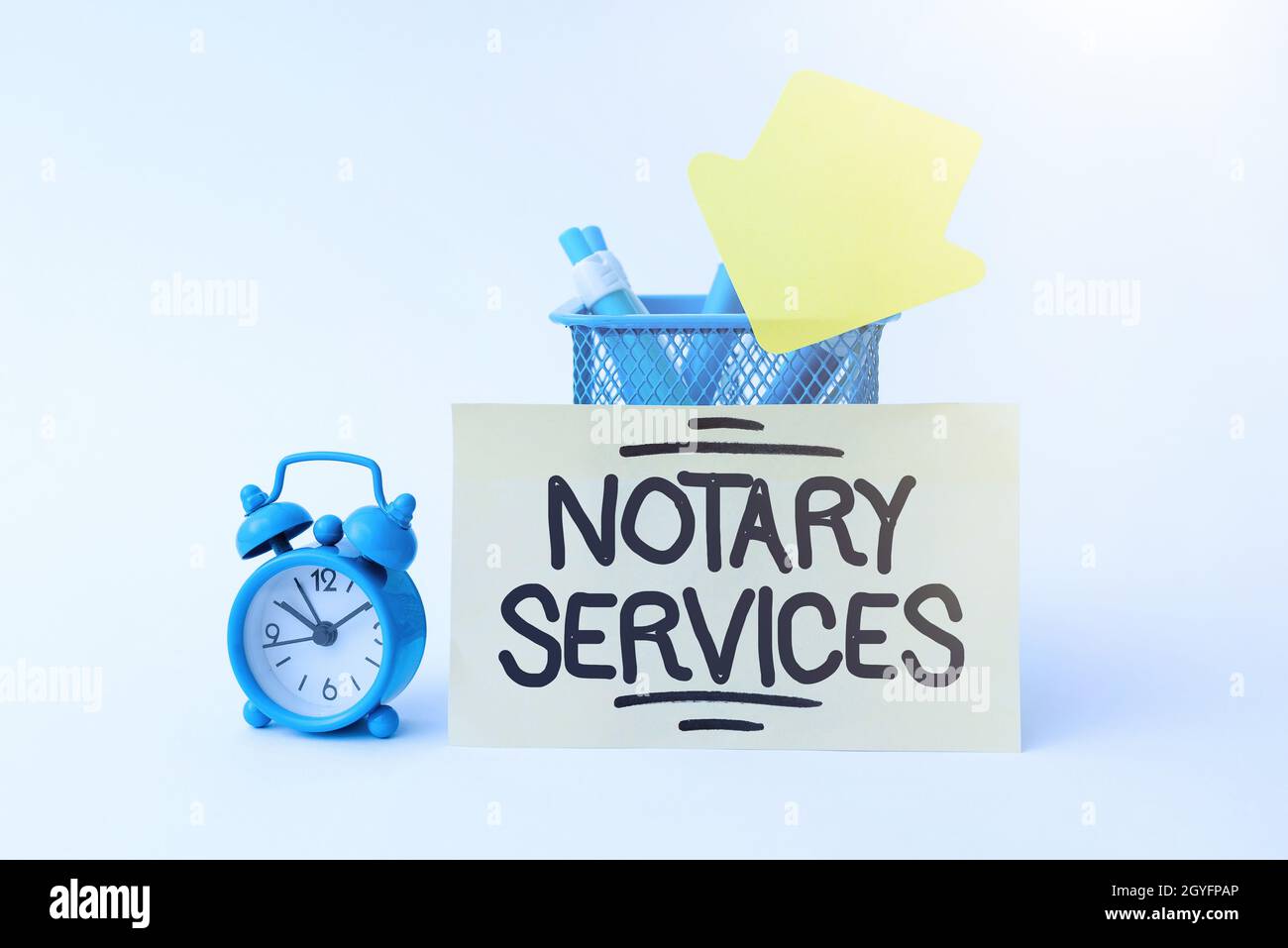 Sign displaying Notary Services, Word Written on services rendered by a ...