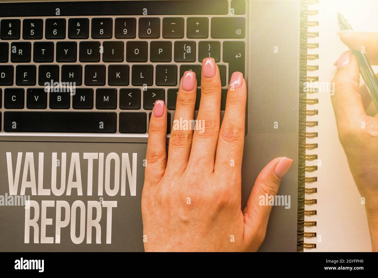 Handwriting Text Valuation Report Word Written On Process Of Determining The Current Worth Of