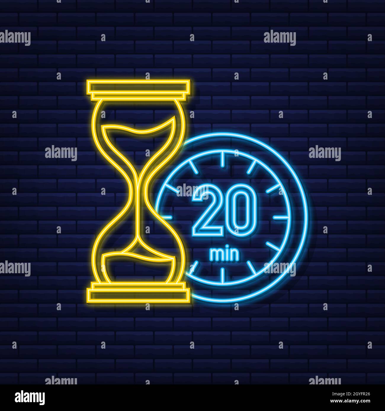 The 20 minutes, stopwatch vector neon icon. Stopwatch icon in flat ...