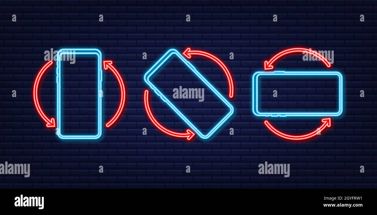 Rotate smartphone isolated icon. Neon icon. Device rotation symbol ...