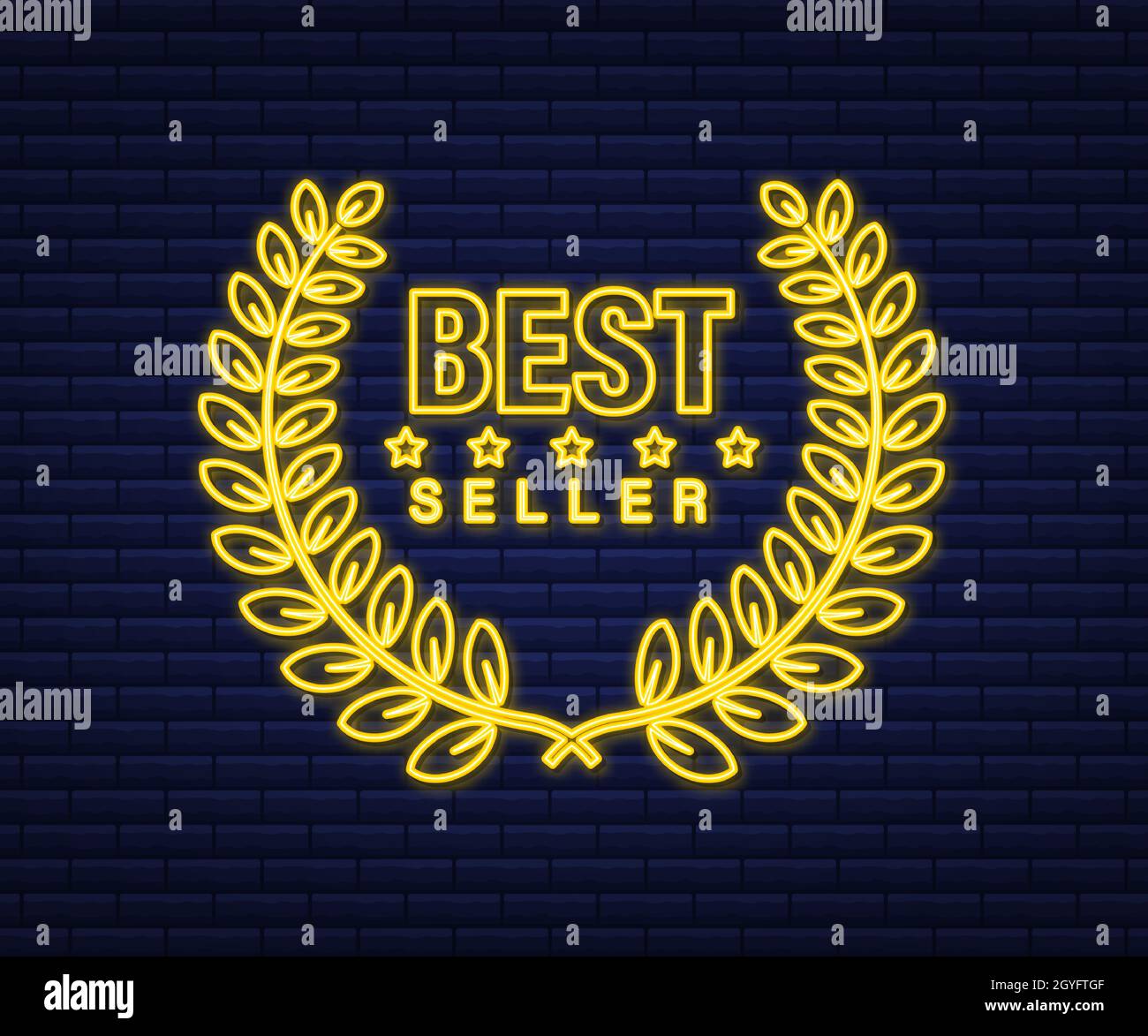 Best Seller Gold neon sign with laurel. Vector stock illustration Stock ...