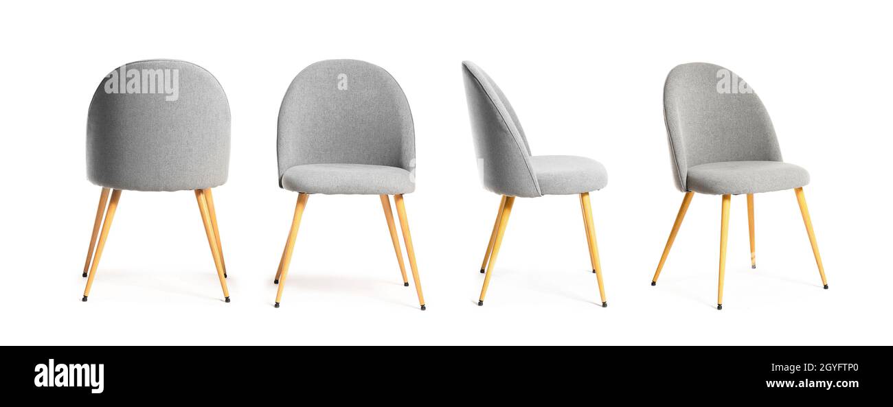 Set of modern chair on white background, view from different angles ...