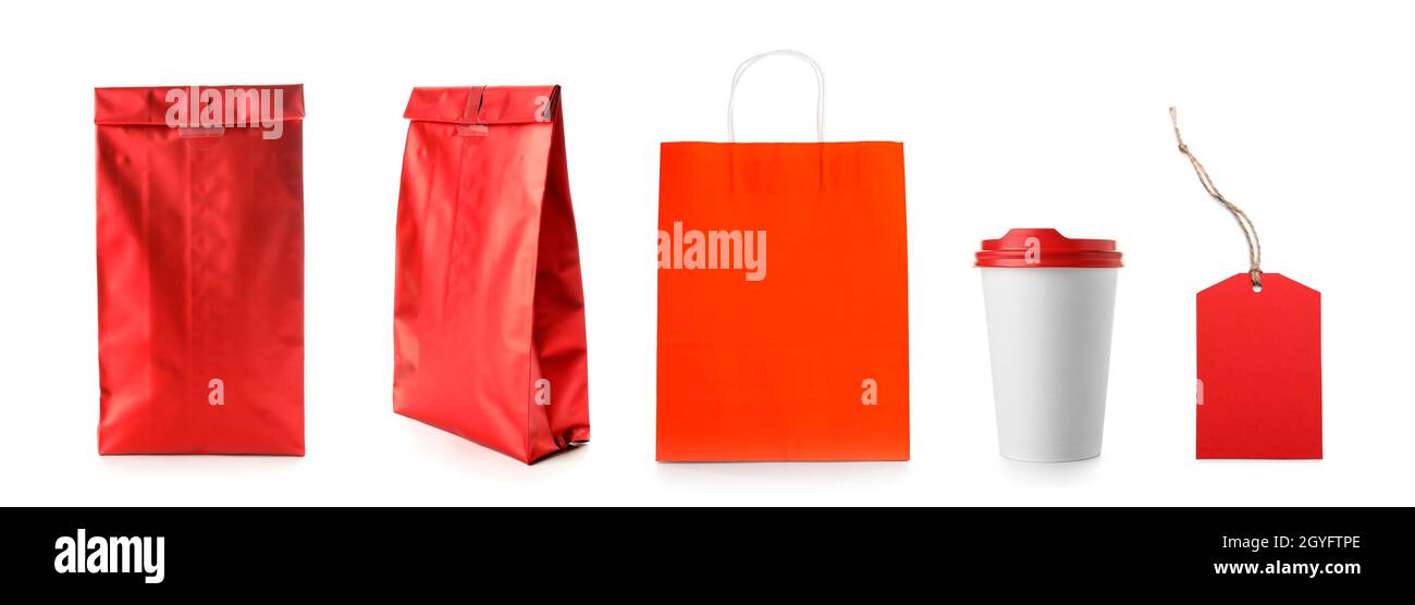 Set of blank items for branding on white background Stock Photo - Alamy