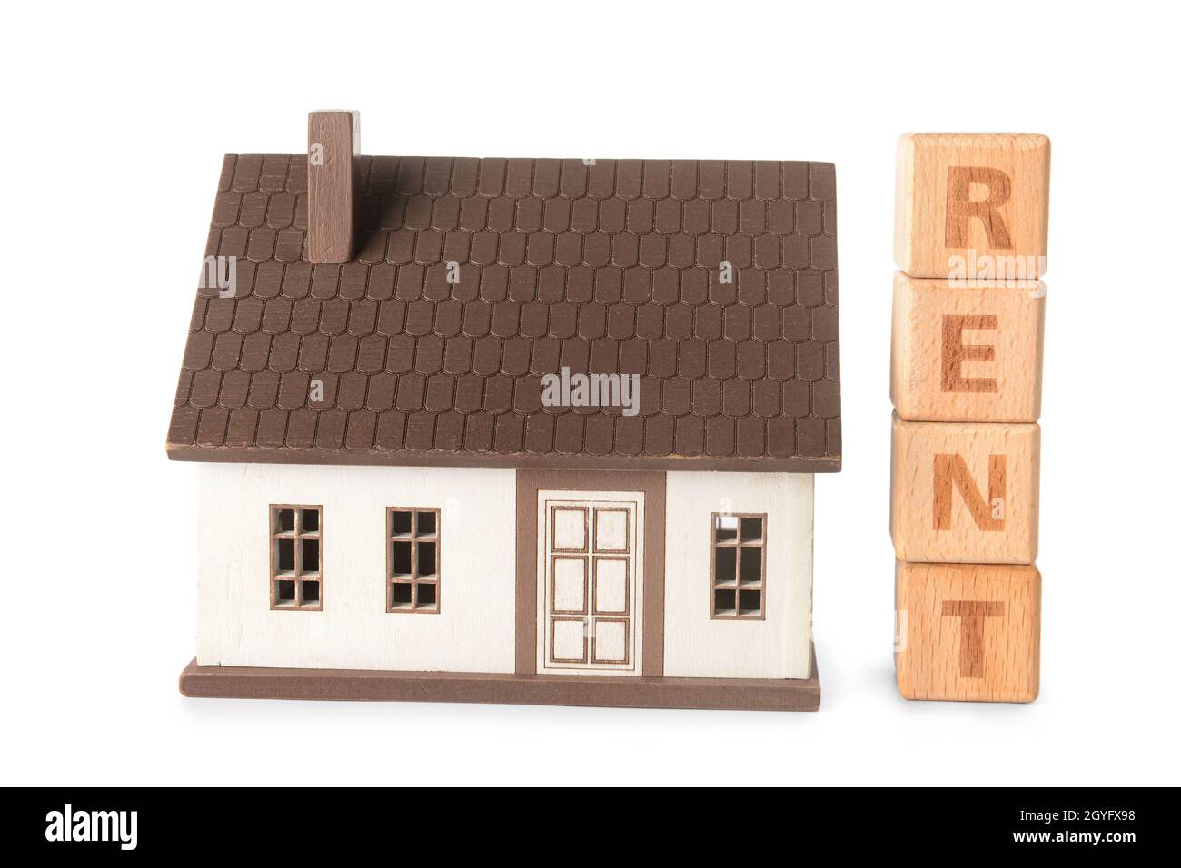 House model and word RENT on white background Stock Photo - Alamy