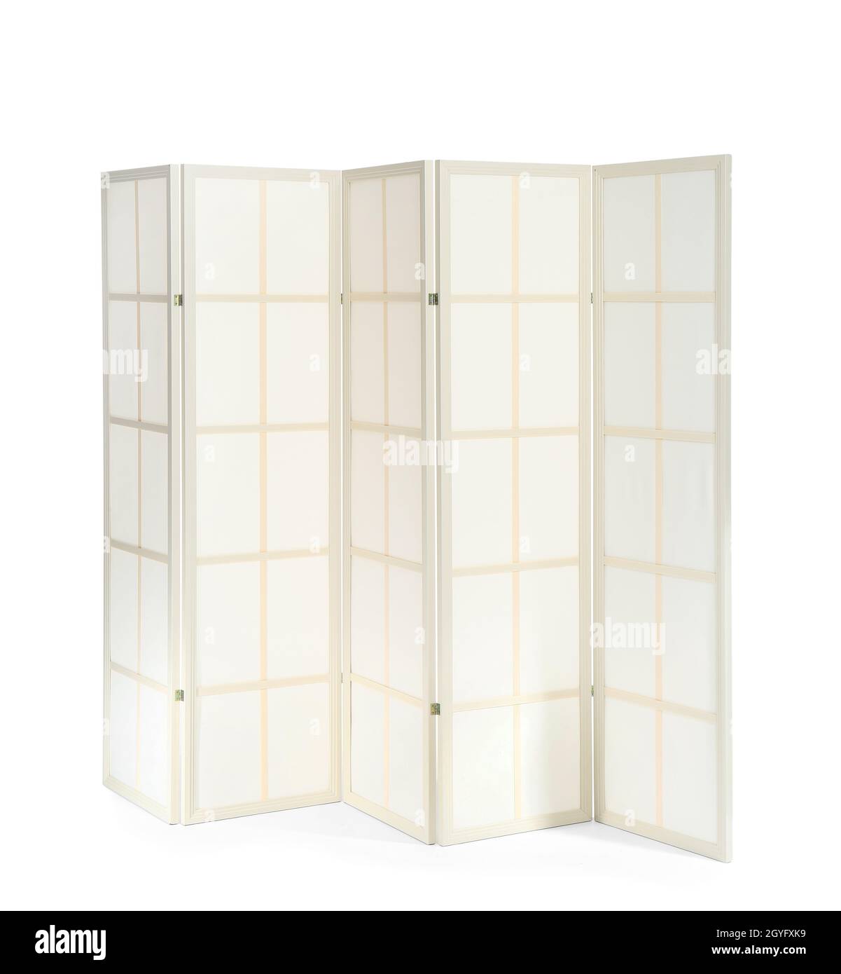 Beige folding screen on white background Stock Photo - Alamy
